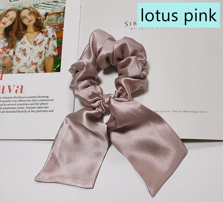 100% Silk Hair Scrunchies with Bow – Awulook